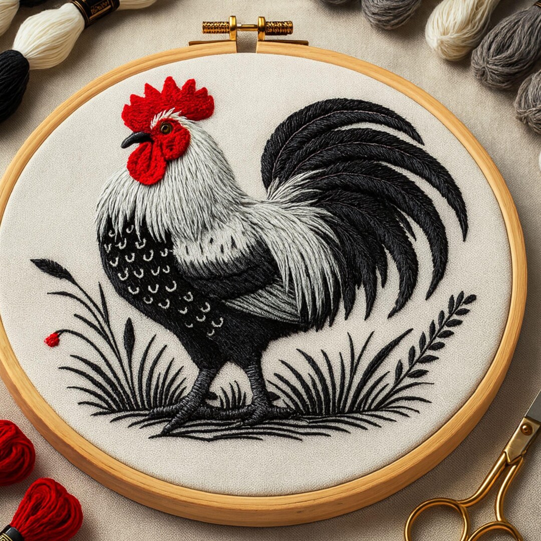 Rooster Hand Embroidery Pattern • Beginner Farm Bird Design • Modern ...