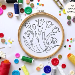 Hand Stitch Pattern Pdf,floral Pattern,flowers Embroidery Line Art ...