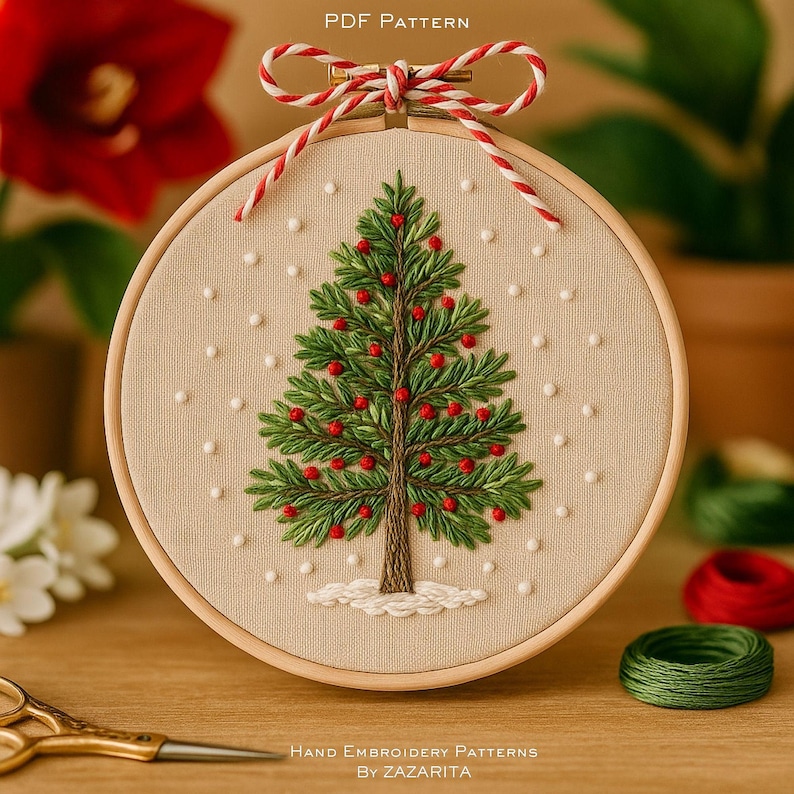Hand Embroidered Christmas Tree Pattern: Festive Holiday Hoop Art (PDF ...