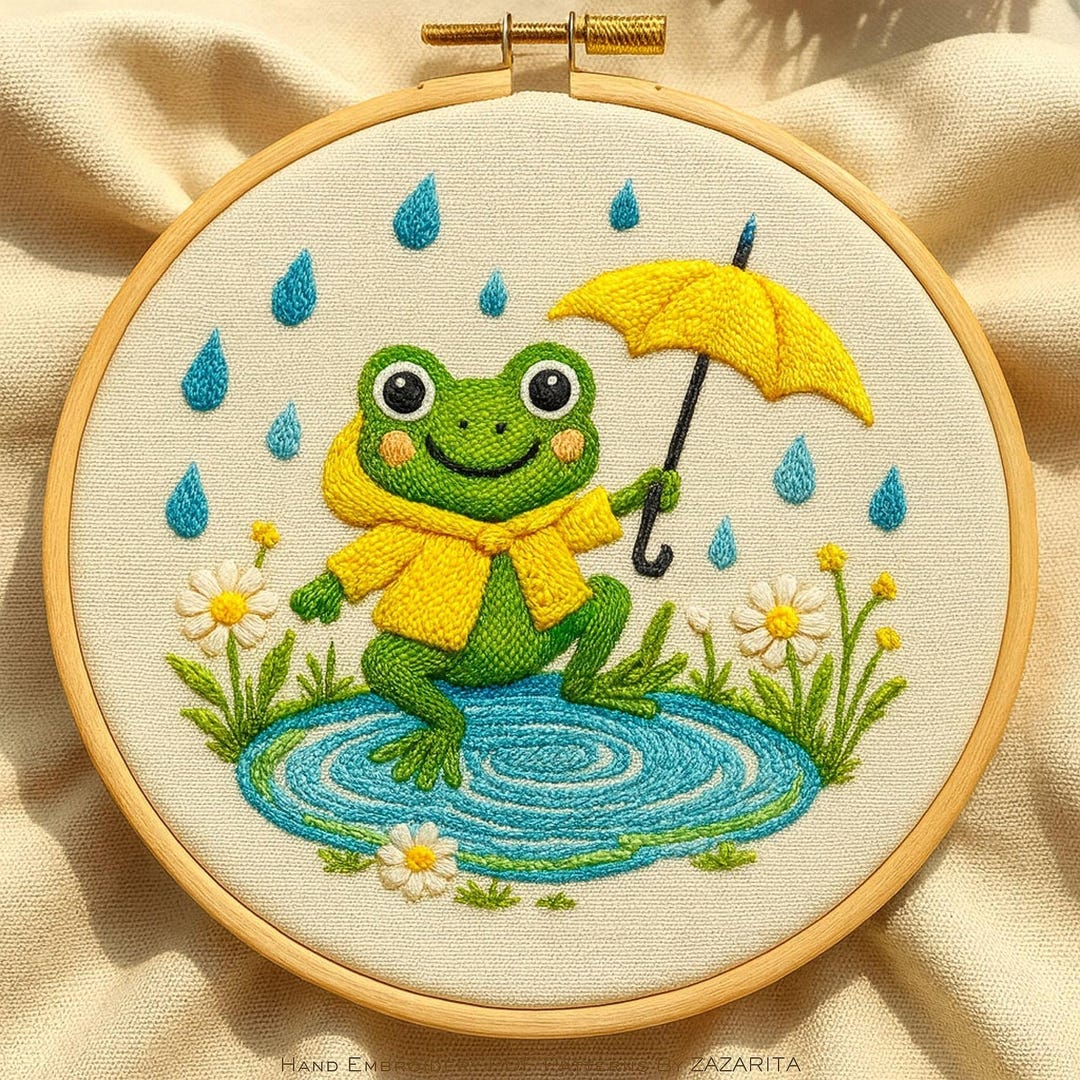 Whimsical Frog Embroidery Pattern: Raincoat, Flowers (PDF Digital ...