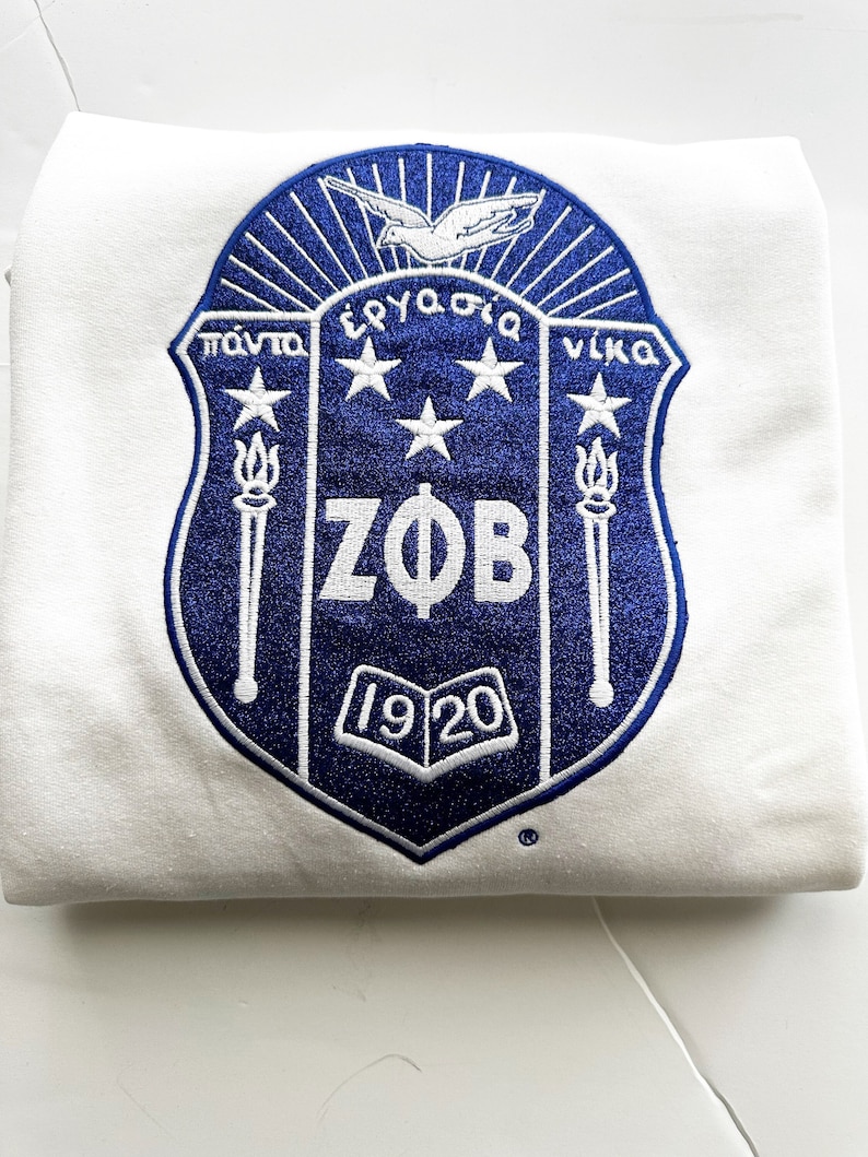 Z Phi B Embroidered Shield | Zeta Phi Beta| Glitter Embroidered | Royal ...