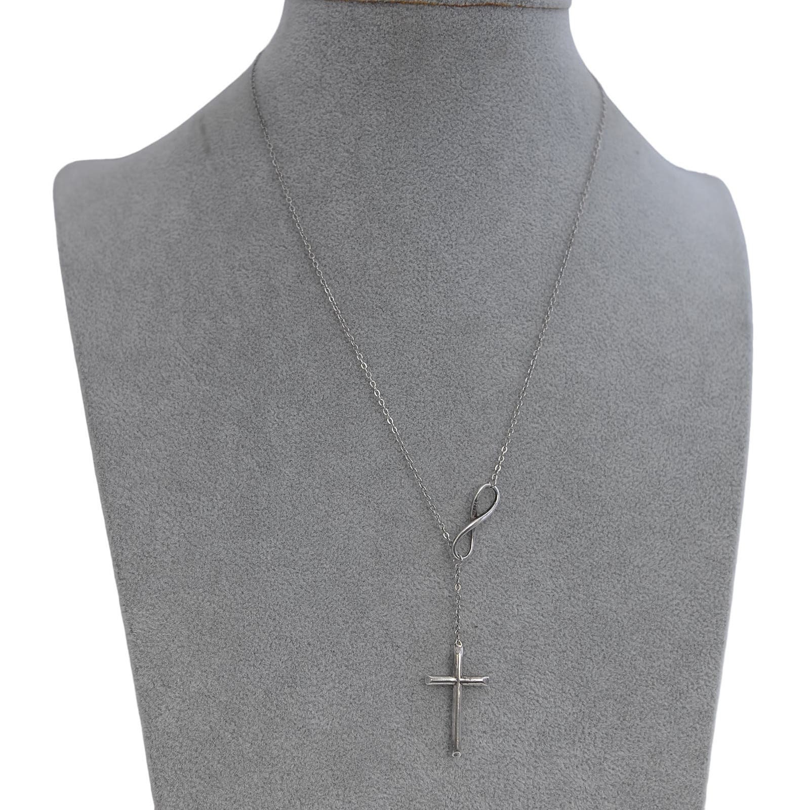Sterling Silver Infinity Symbol Cross Lariat Chain Necklace 3.9g Marked ...