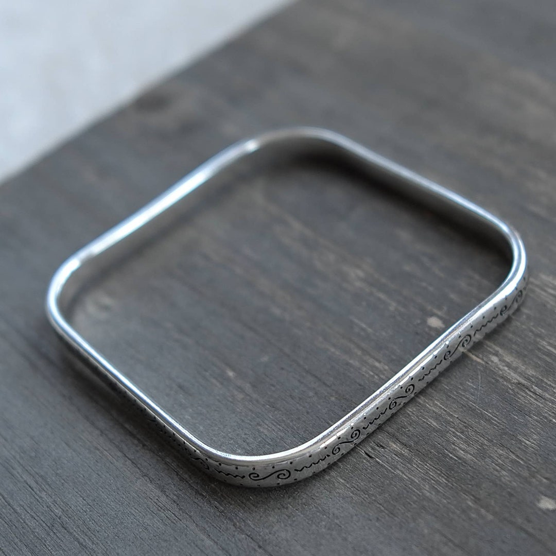 Brighton Square Bangle Silver Plated Skinny Stacking Etched Retired 5mm ...