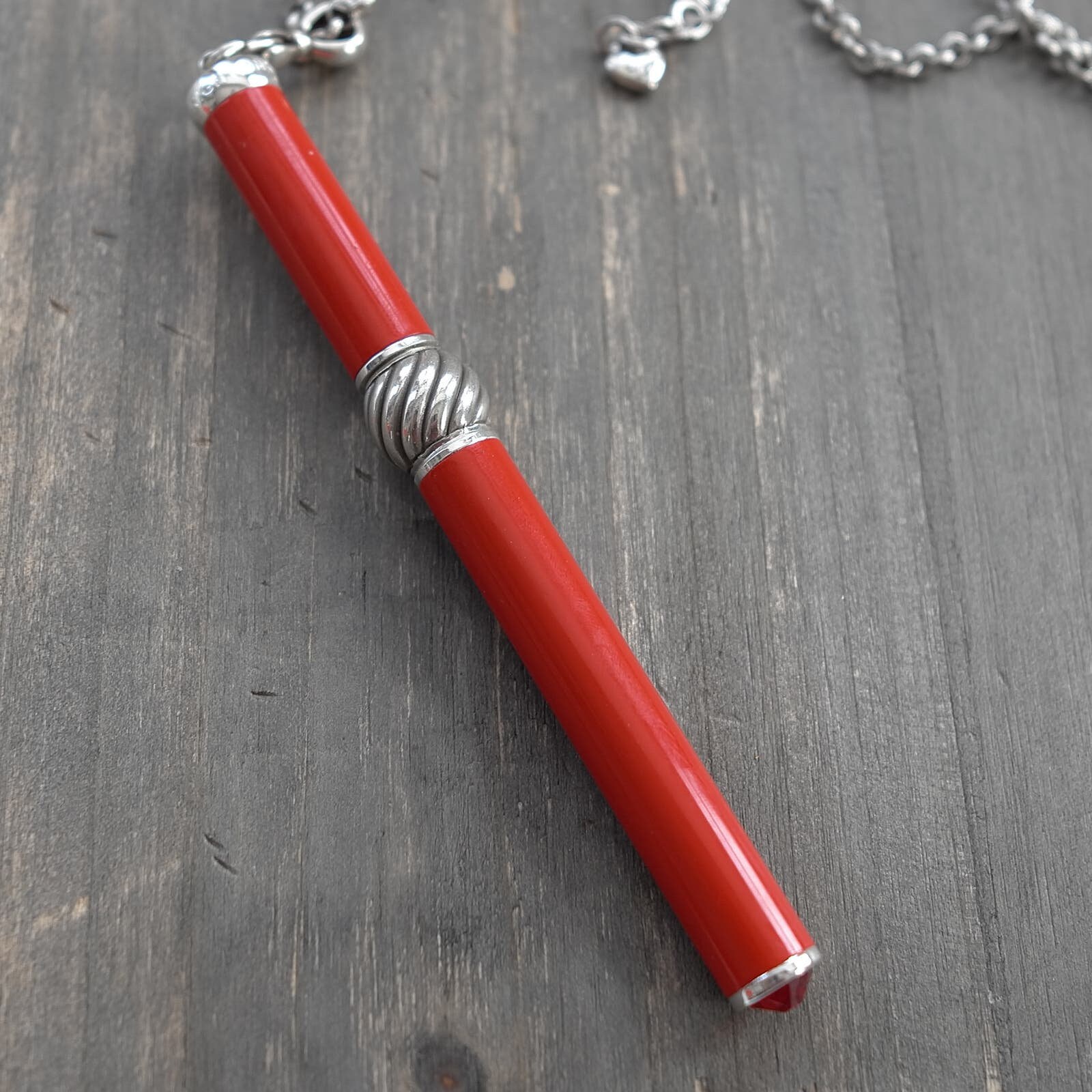 Brighton pen Pal Red Pen Necklace Long Rollo Chain Silver Plated Red ...