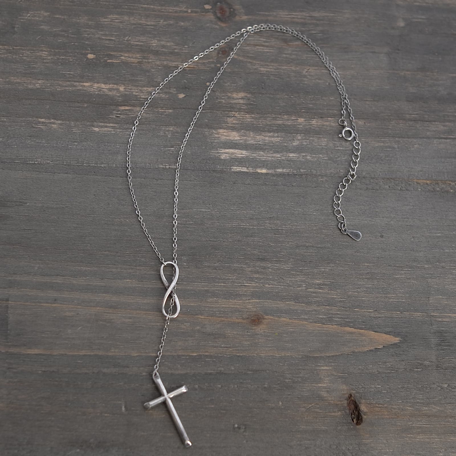 Sterling Silver Infinity Symbol Cross Lariat Chain Necklace 3.9g Marked ...