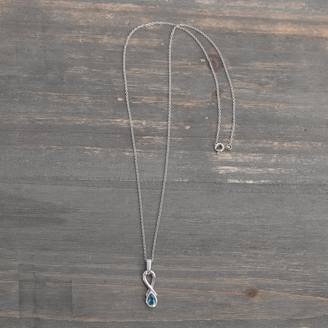 Sterling Silver Blue Topaz Gemstone Infinity Symbol Chain Necklace 2.6g ...