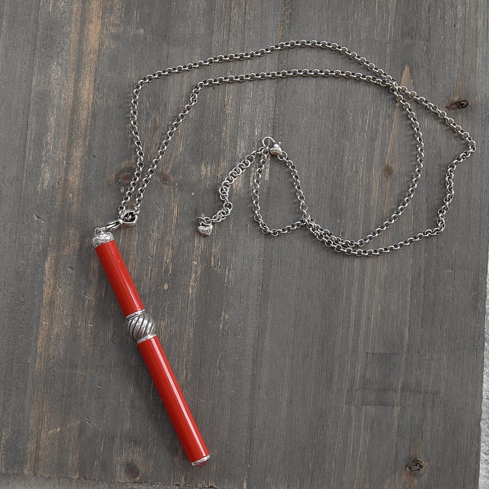 Brighton pen Pal Red Pen Necklace Long Rollo Chain Silver Plated Red ...