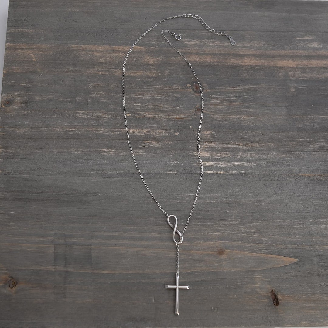 Sterling Silver Infinity Symbol Cross Lariat Chain Necklace 3.9g Marked ...