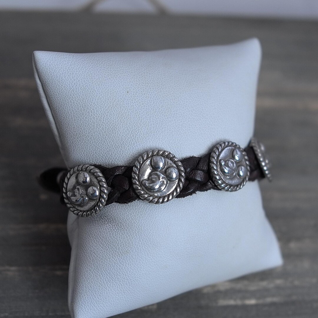 Brighton Disney Mikey Mouse Braided Leather Brown Silver Bracelet 1994 ...