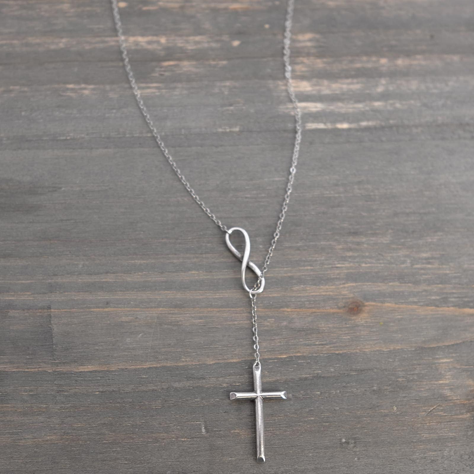Sterling Silver Infinity Symbol Cross Lariat Chain Necklace 3.9g Marked ...