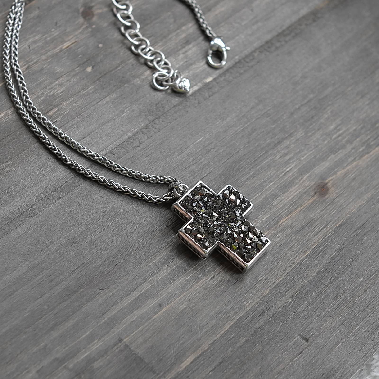 Brighton Crystal Rocks Cross Necklace Silver Plate 18 Black Stones ...