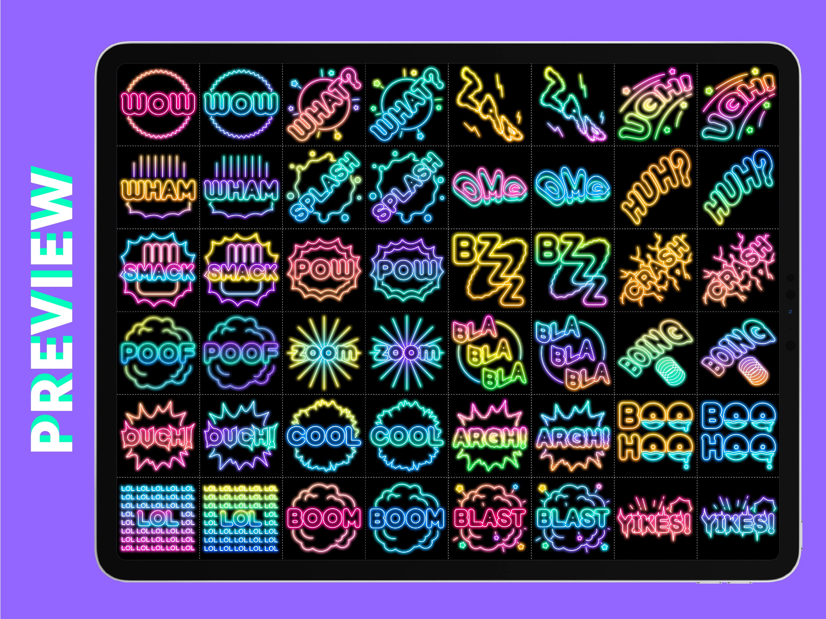 COMIC Neon Sign Sticker, Digital Goodnotes Book, Planner Journal Kit ...