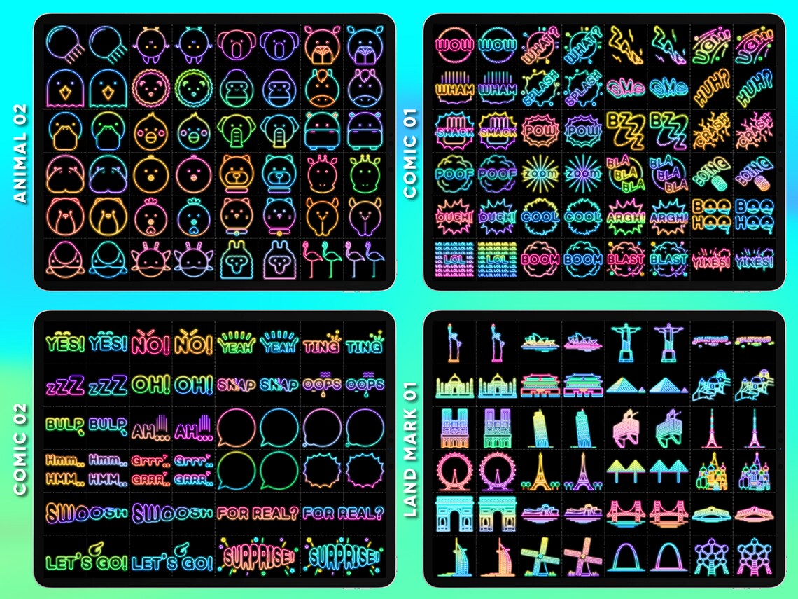 01 ULTIMATE Neon Sign Sticker Bundle Digital Goodnotes Book - Etsy