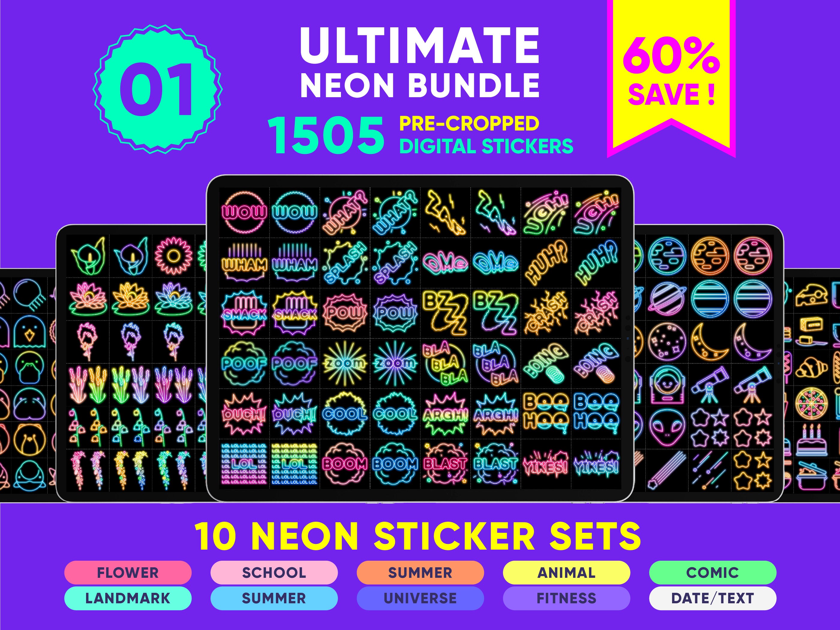 01 ULTIMATE Neon Sign Sticker Bundle, Digital Goodnotes Book, Mega ...