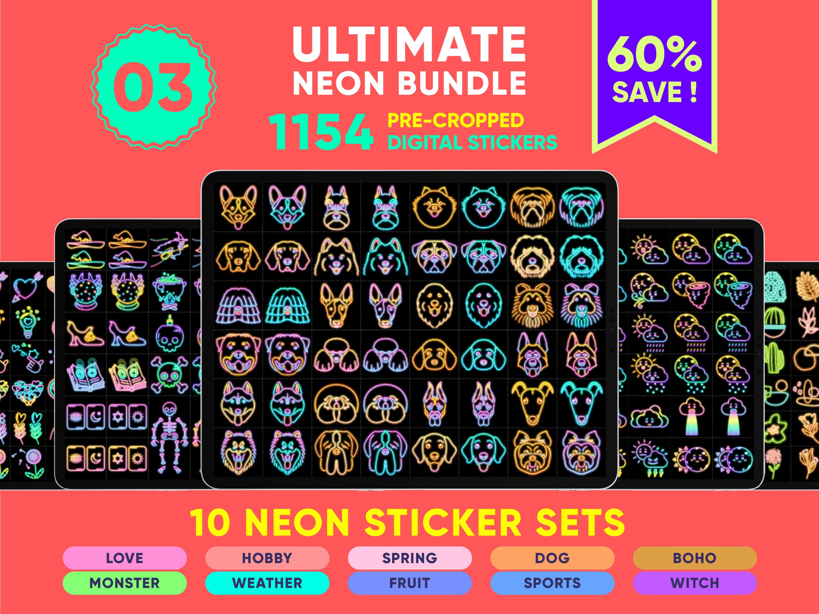 03 ULTIMATE Neon Sign Sticker Bundle, Digital Goodnotes Book, Mega ...