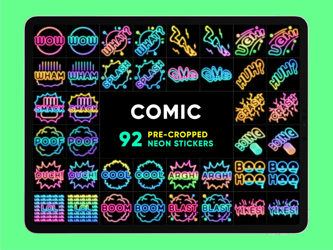 COMIC Neon Sign Sticker, Digital Goodnotes Book, Planner Journal Kit ...
