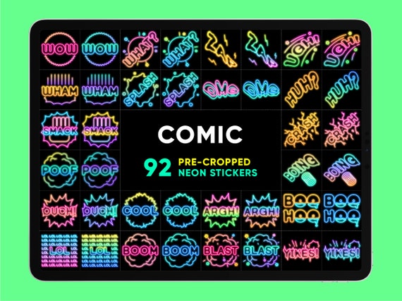 COMIC Neon Sign Sticker Digital Goodnotes Book Planner | Etsy