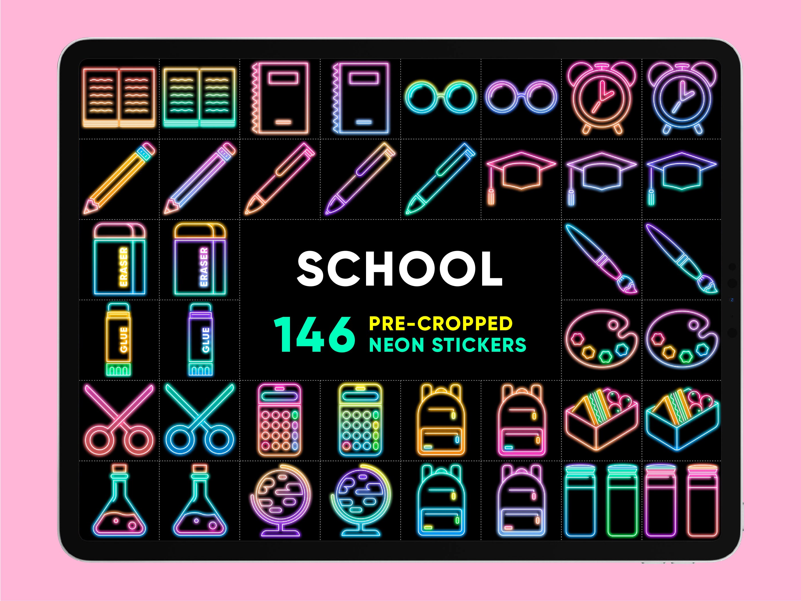SCHOOL Neon Sign Sticker Digital Goodnotes Book Planner - Etsy