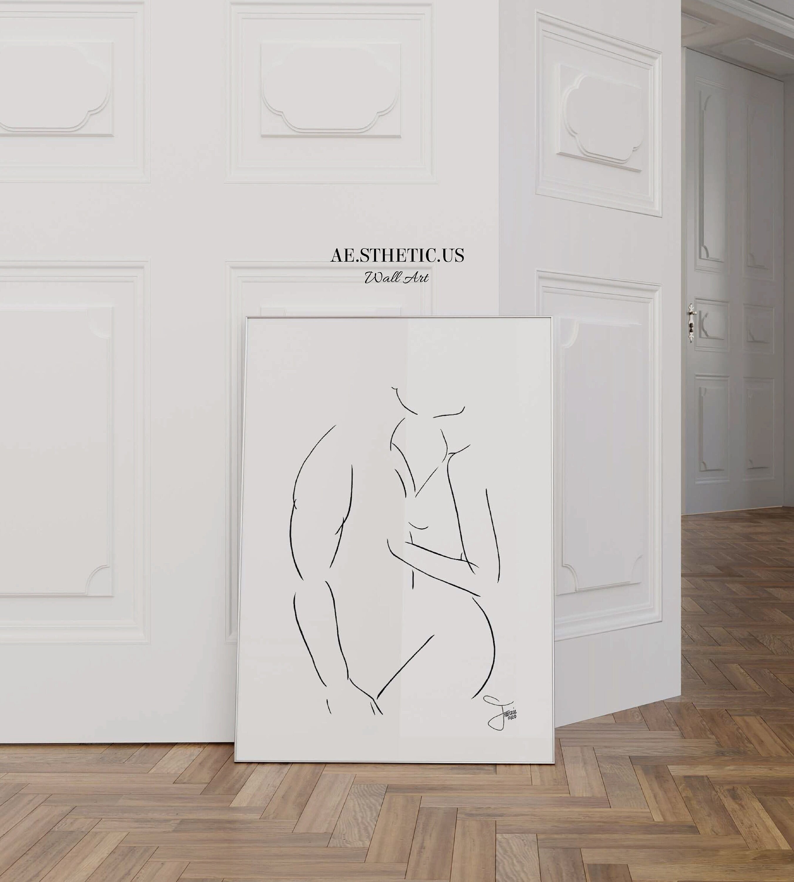 Lovers White Couple Line Art Couple Kissing Art Nude Couple Art