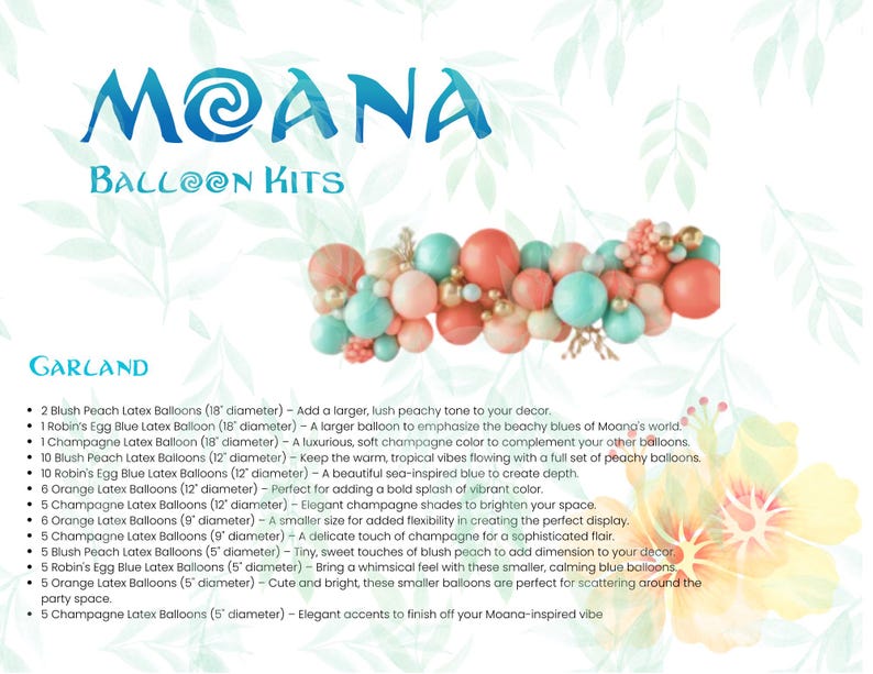 Moana Balloons and Garland Kits - Theme Birthday, Parties - Etsy
