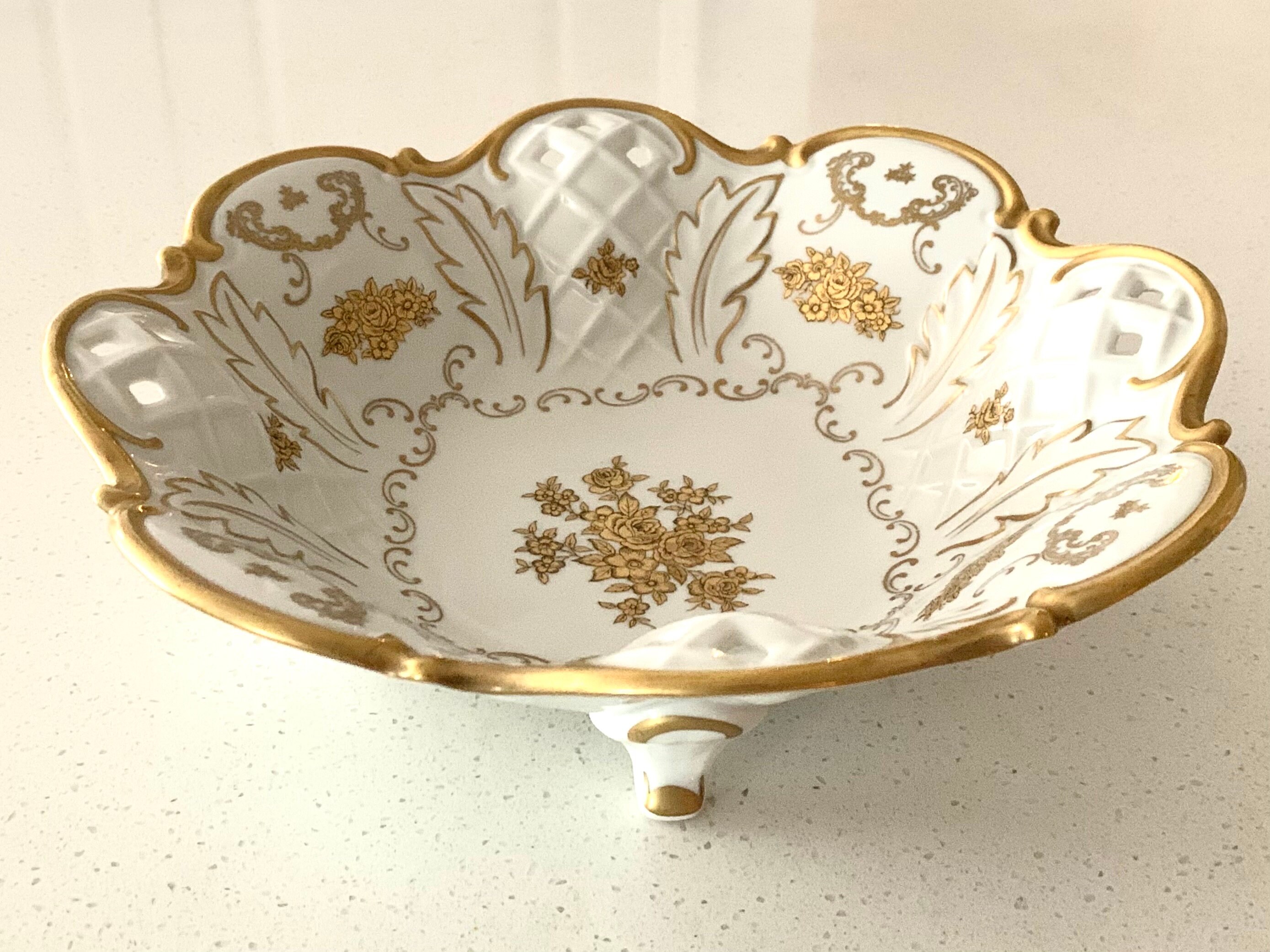 Vintage Reichenbach Germany Footed Centerpiece Porcelain Bowl, Pierced ...