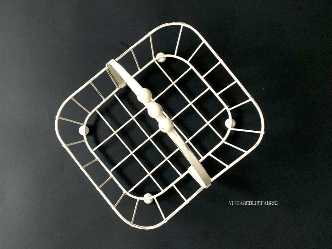 Vintage Mid-century Rustic White Hand Painted Square Metal Basket - Etsy