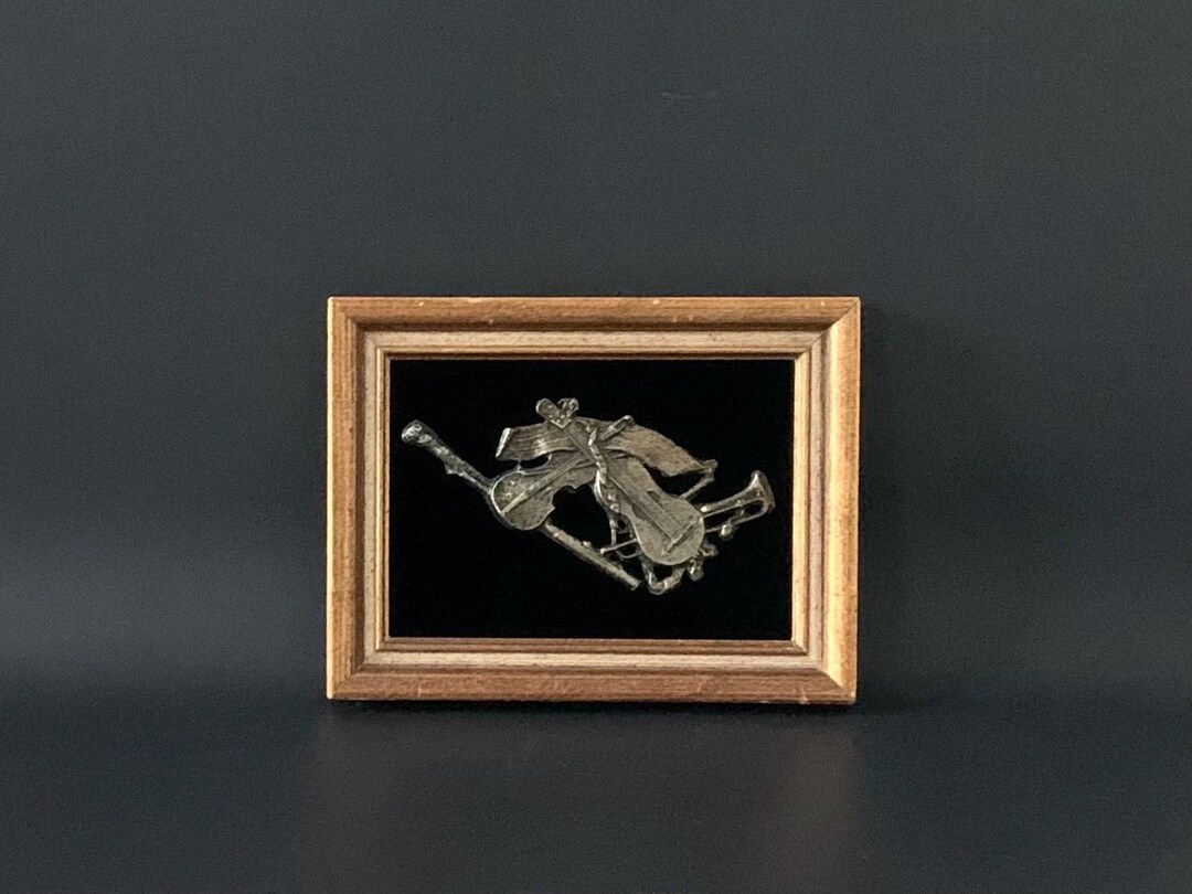 Vintage Gold Wooden Framed Metal Musical Instruments Emblem Wall Art - Etsy