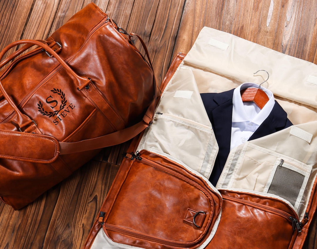 Personalized Leather Garment Bag, Carry-on Garment Protection Bag, Men ...
