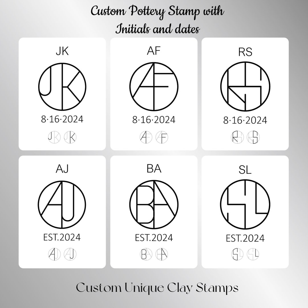 Initial and Date Clay Designs, Custom Pottery Stamp of Initials, Custom ...