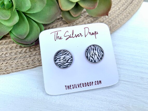 Zebra Stud Earrings Animal Print Stud Earrings 12mm Studs - Etsy