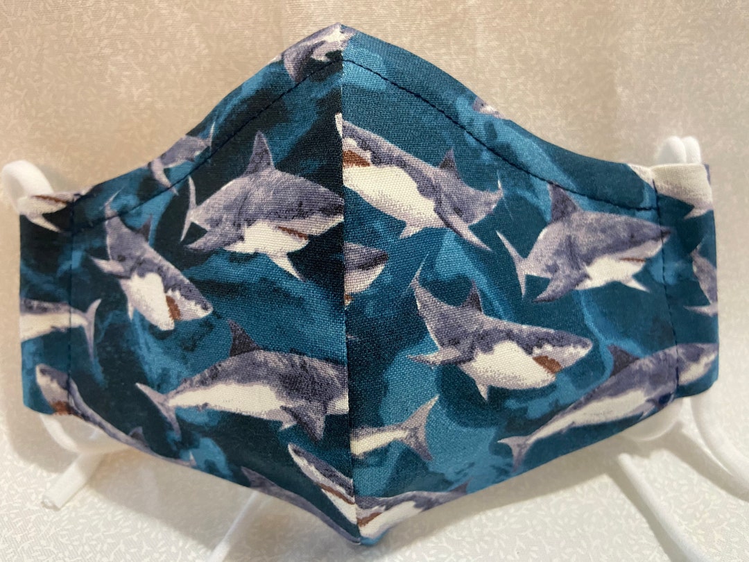 Shark Face Mask / 100%cotton/ Nose Wire/ Filter Pocket/ Cotton Ear ...
