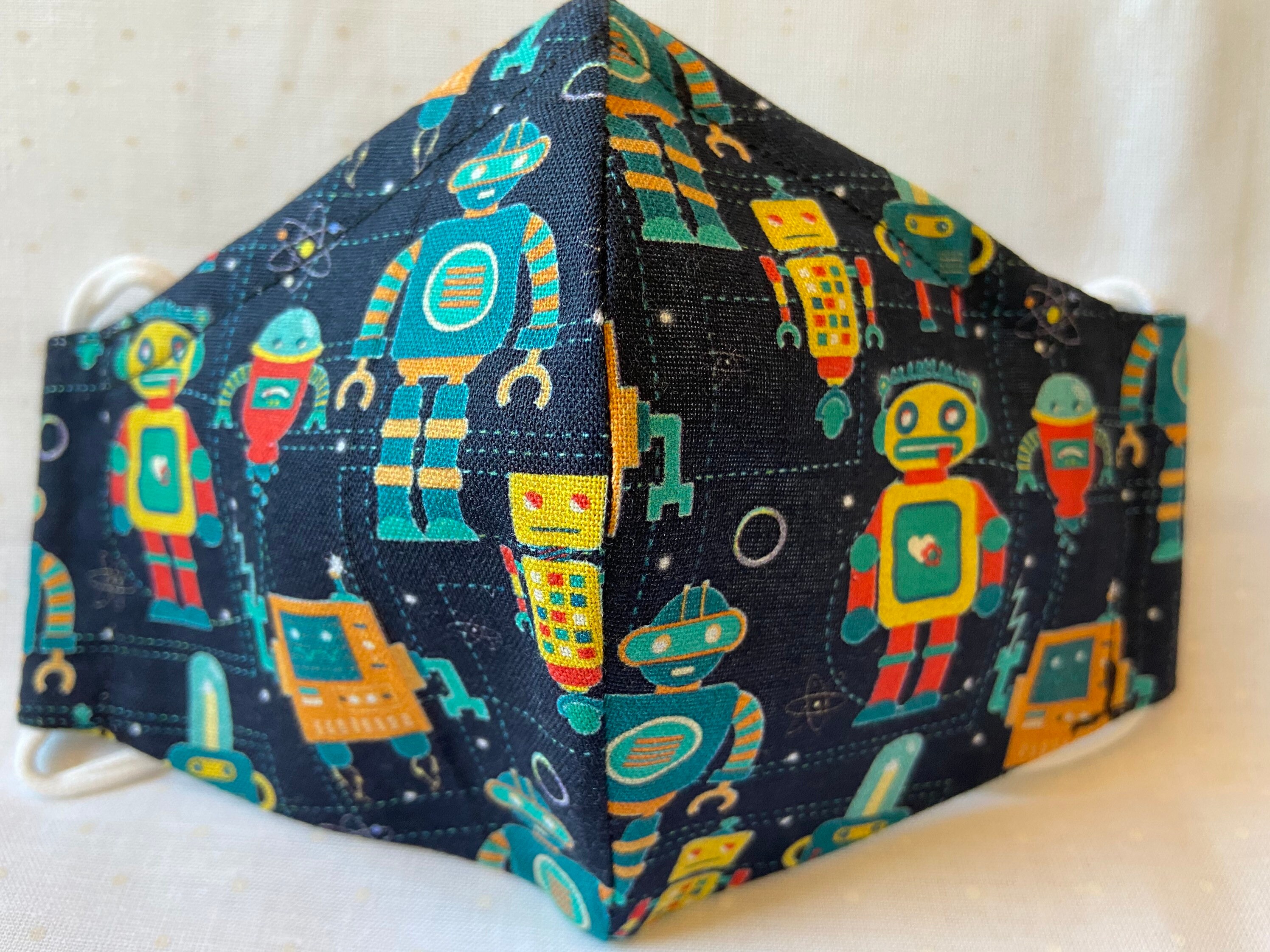 Robot Face Mask /100% Cotton/ Nose Wire/ Filter Pocket/ Cotton Ear]oops ...