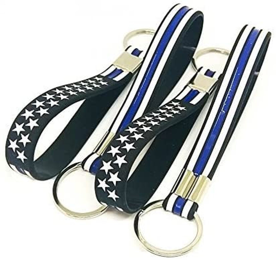 4 Thin Blue Line Silicone Keychains Key Ring Police Law Enforcement ...