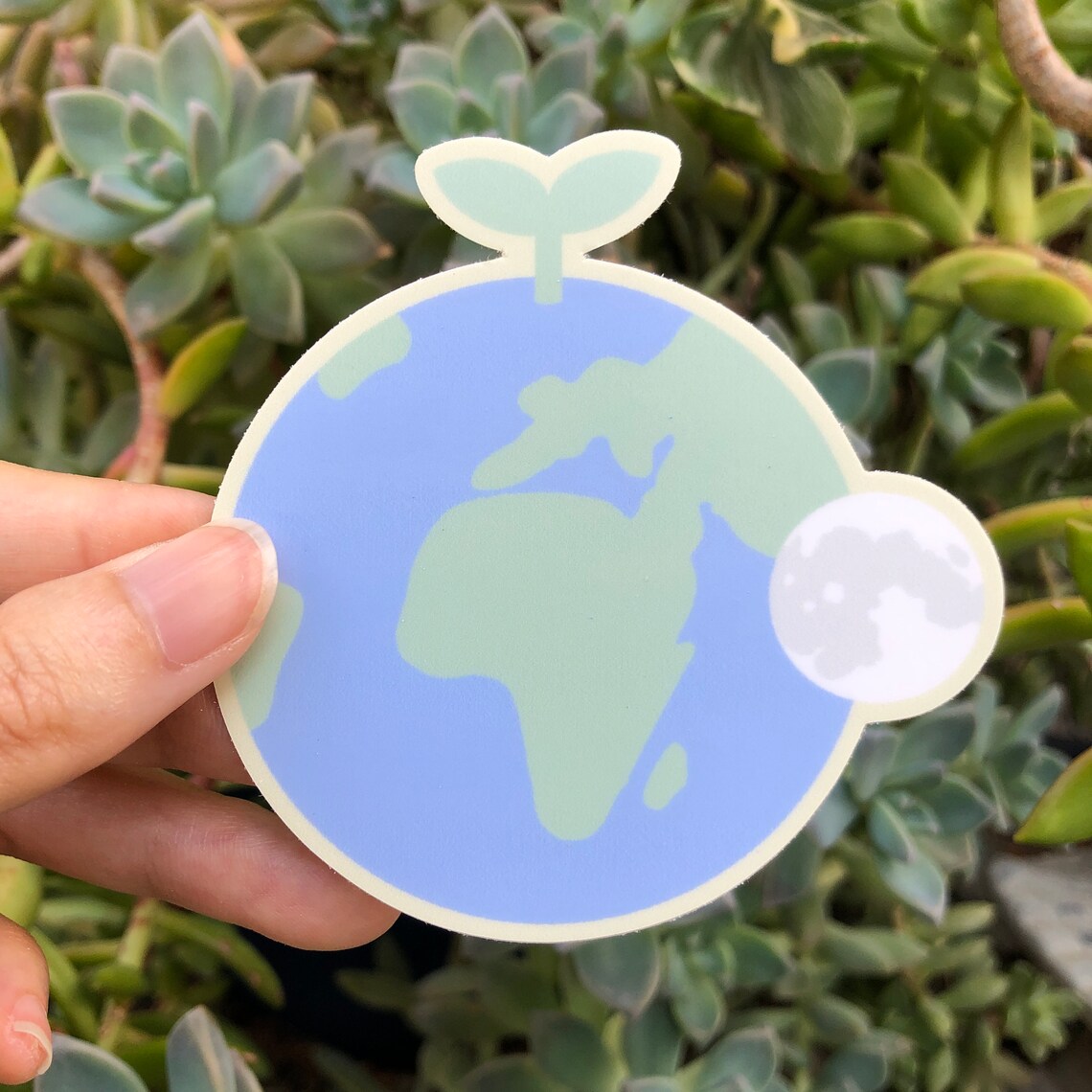 Earth Sprout Sticker Earth and Moon Sprouted Seed Cute | Etsy
