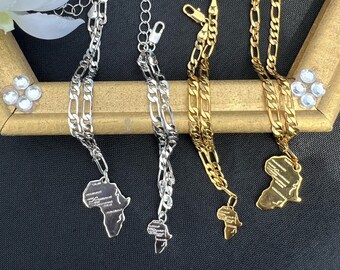 Africa Map Anklet, African Jewelry, Silver Africa Map Jewelry for Men ...