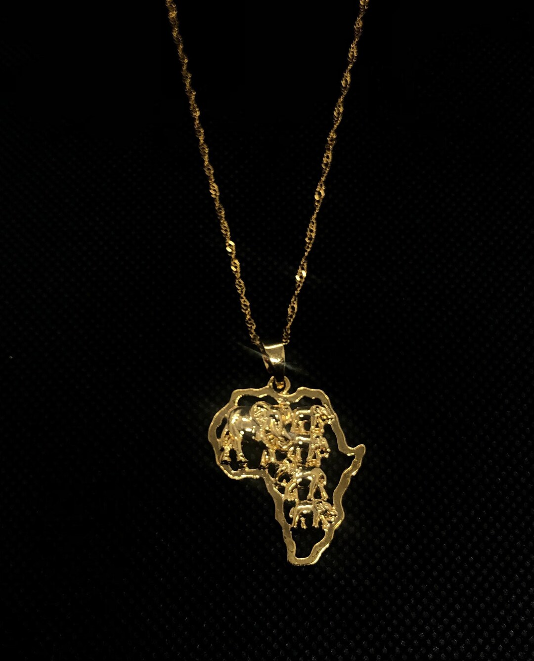 18K Africa Map Elephant Pendant | 18 K Gold Plated Africa Map Necklace ...