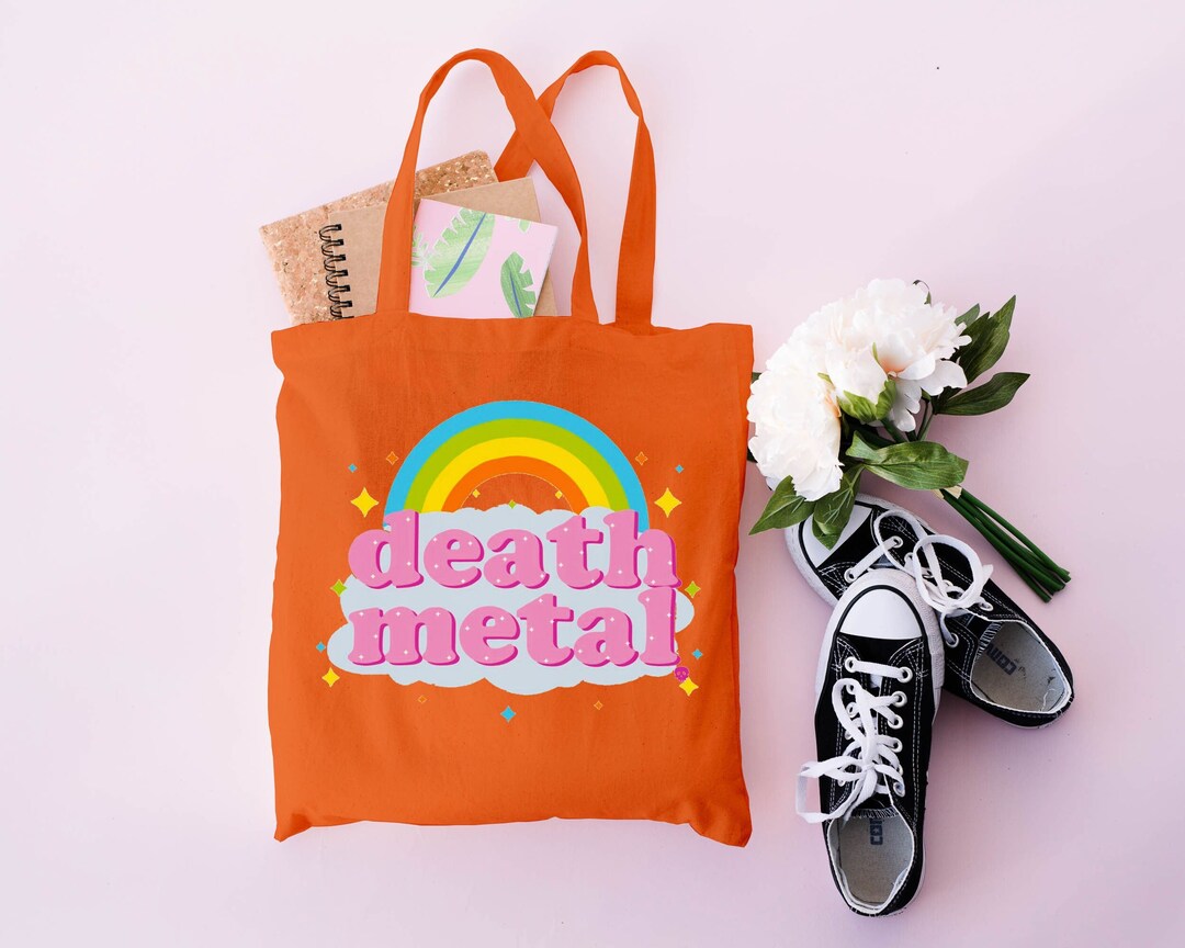 Death Metal Tote Bag, Cute Rainbow Graphic Bag, Heavy Metal Shoulder ...