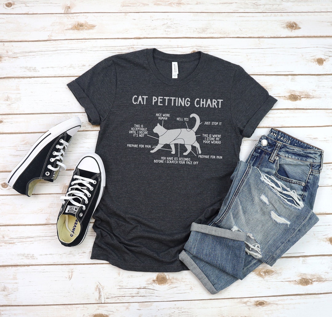 Cat Petting Chart T-shirt, Funny Cat Anatomy Shirt, Cute Petting Your ...