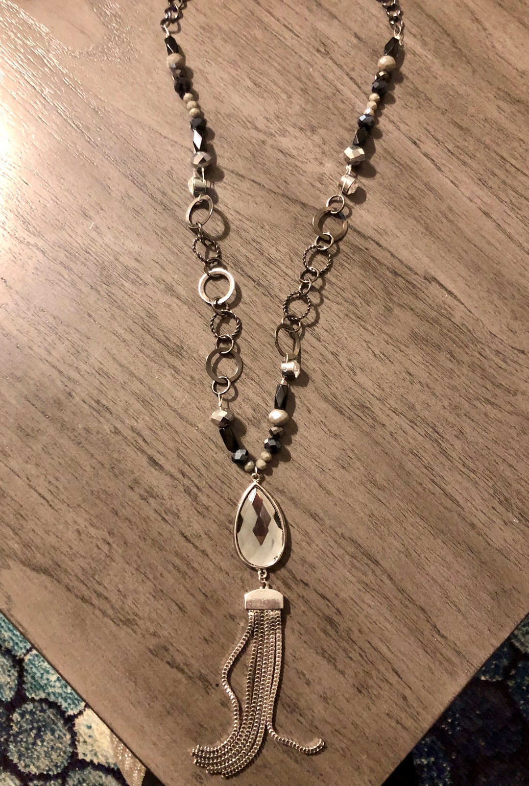 Black and Silver (chain Dangle) Long Pendant Necklace - Etsy