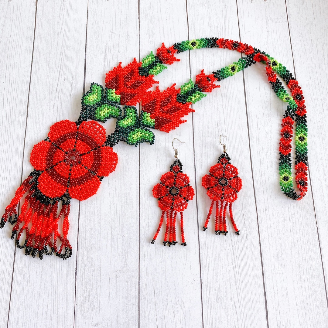 Beaded Rose Necklace, Handmade, Red Roses - Etsy