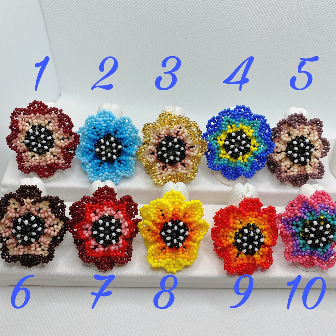 Beaded Flower Rings - Etsy