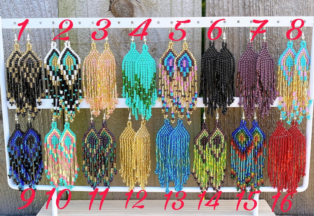 Beaded Earrings, Indigenous Style, Colorful Earrings, Huichol - Etsy