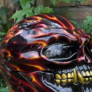 Flame Skull With Gold Teeth Motorcycle Helmet Custom DOT and ECE ...