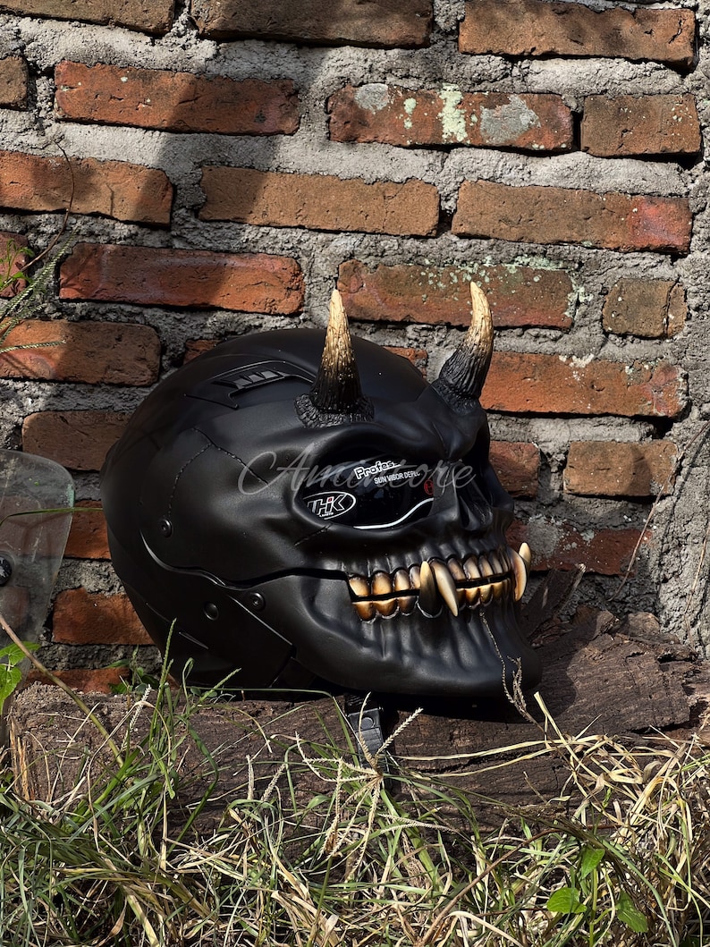The Black Demon Skull Motorcycle Helmet Custom DOT and ECE - Etsy