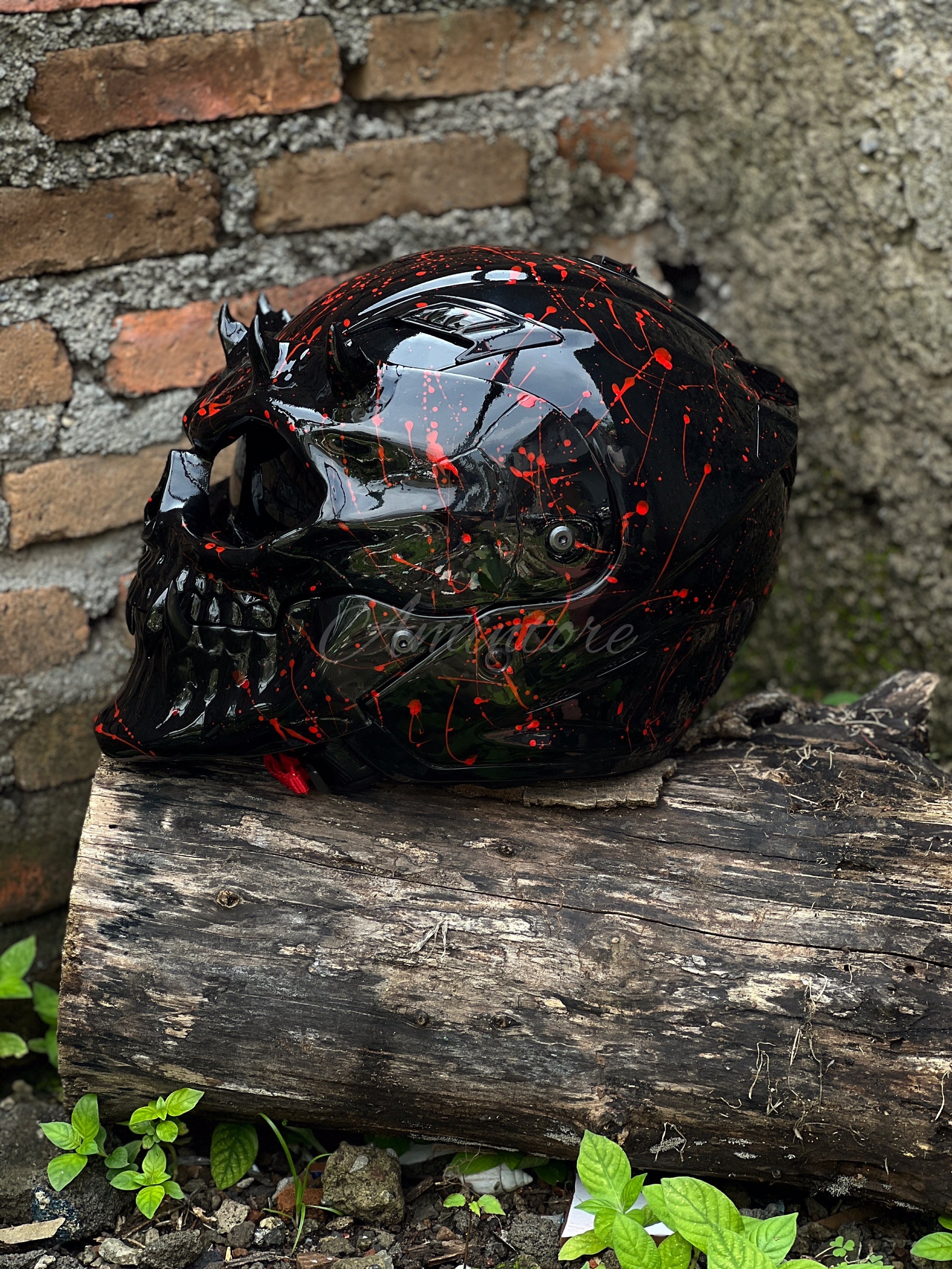 The Splatter Blood Skull Motorcycle Helmet Custom DOT and ECE Approved ...