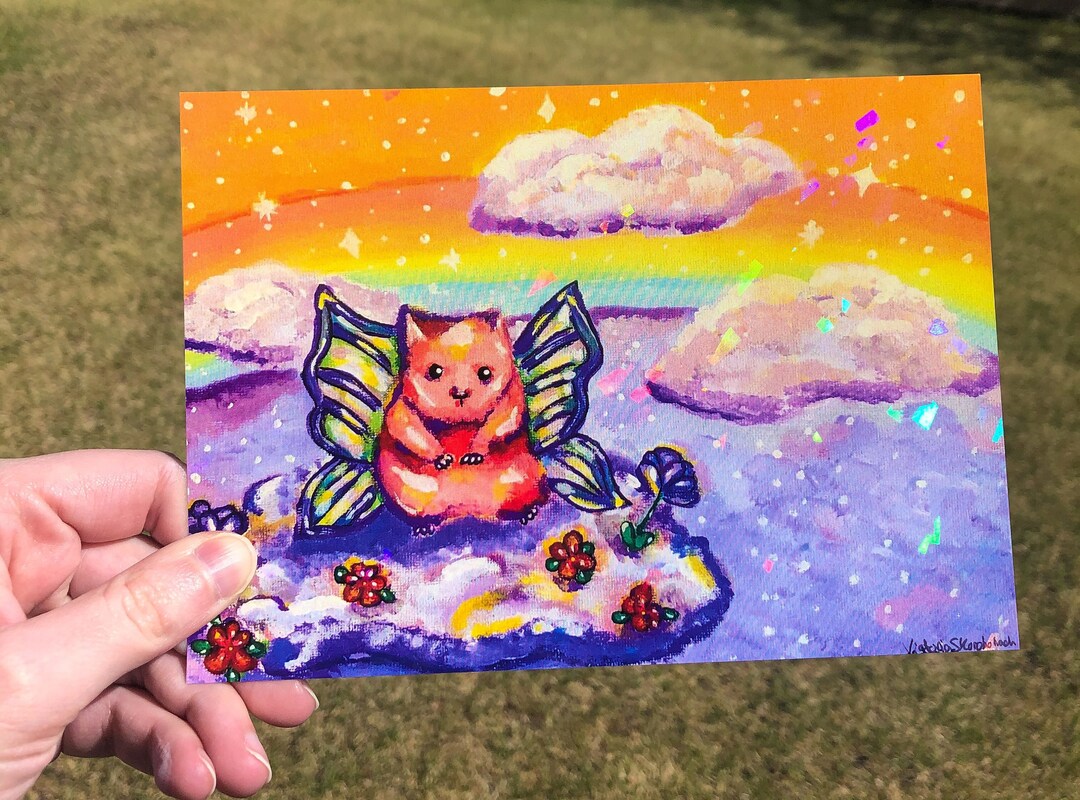 Fairy Hamster Art Print, Fairycore Decor, Holographic Print, Rainbow ...