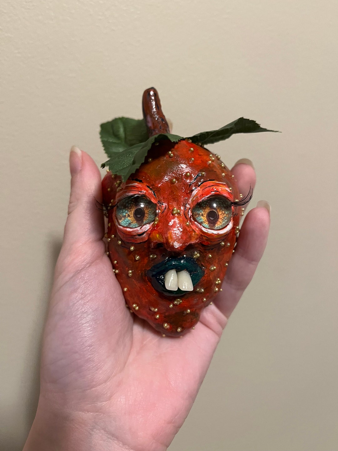 Strawberry Clay Sculpture, Handmade Figurine, Weird Art, Odd Knick ...