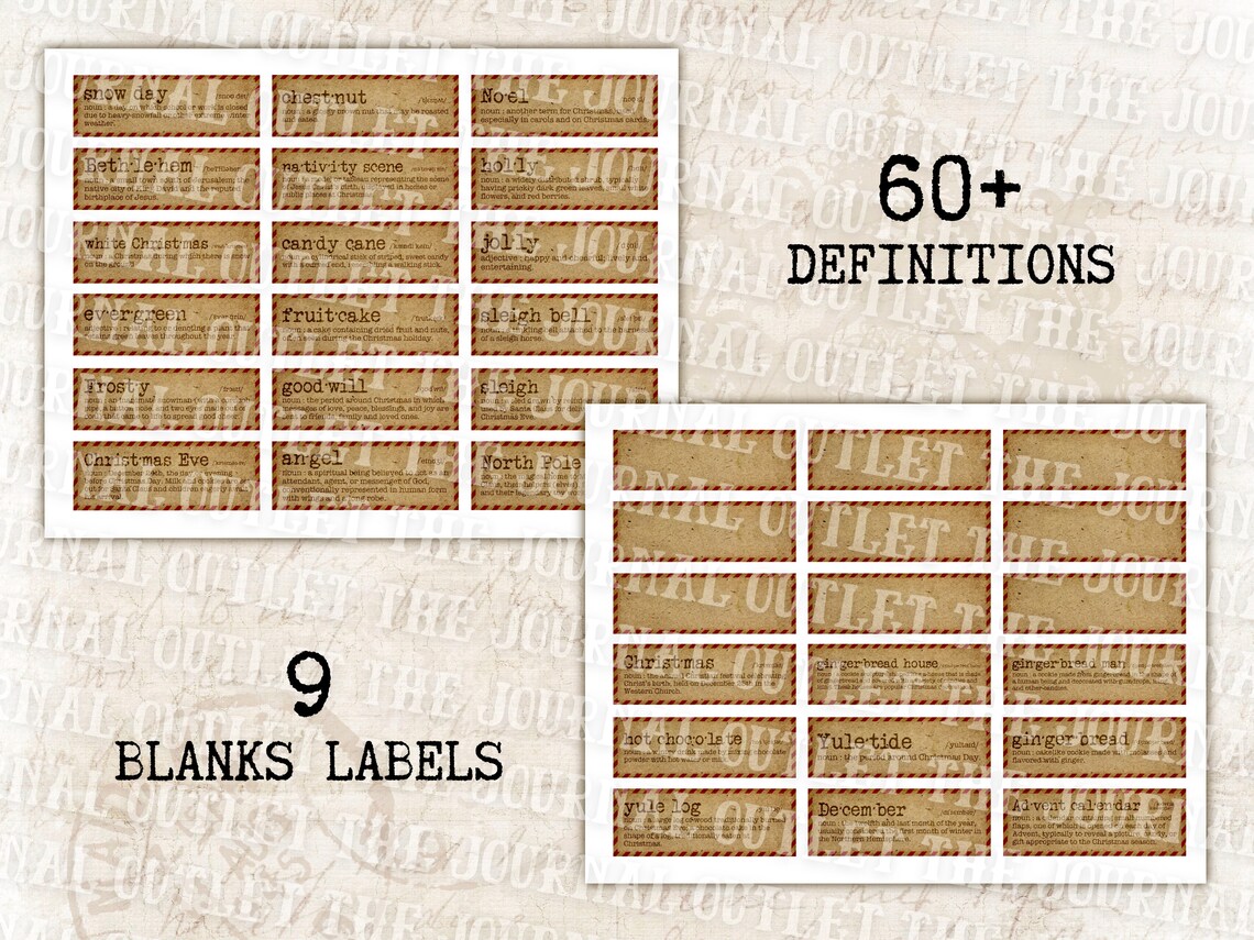 Vintage Christmas Dictionary Definitions, Christmas Word Tags, Holiday ...