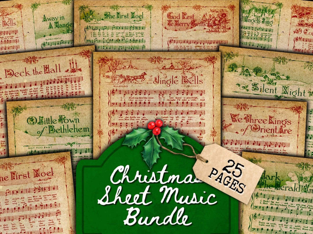 Red Green Christmas Printable Music Paper, Vintage Christmas Carol ...