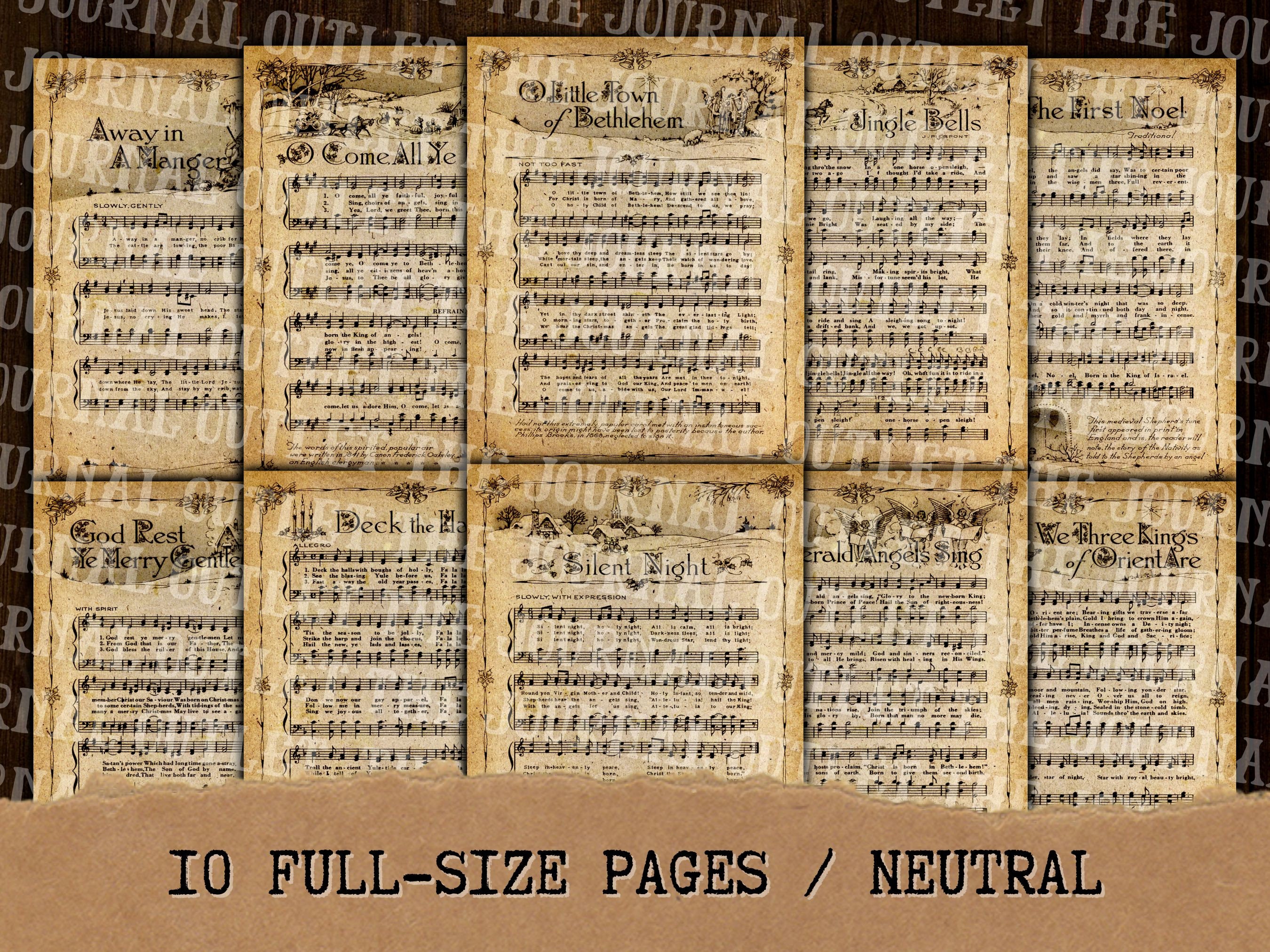 Neutral Christmas Printable Music Papers, Vintage Christmas Carol, Old ...